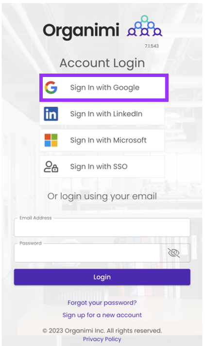 Organimi Sign in options. – Organimi Help Center