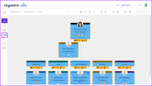 View your chart in spreadsheet view. – Organimi Help Center