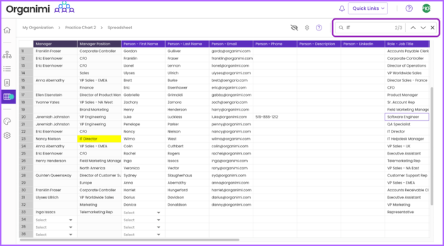 View your chart in spreadsheet view. – Organimi Help Center
