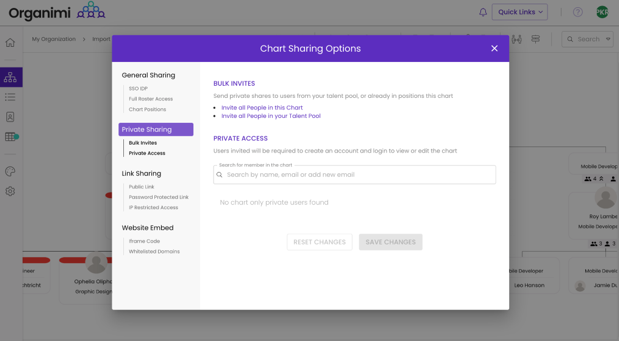 Share charts using, share with people and groups. – Organimi Help Center
