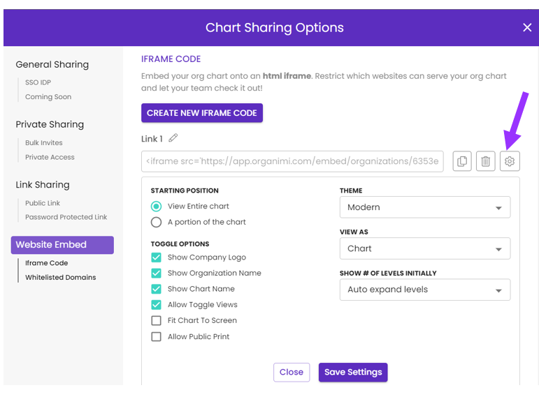 Share your chart on a website (iFrame Embed). – Organimi Help Center