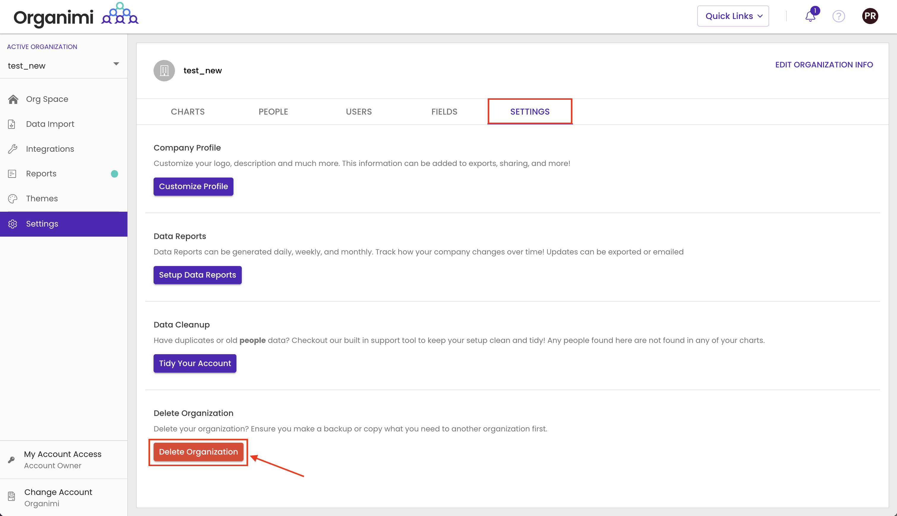 How to delete an organization. – Organimi Help Center