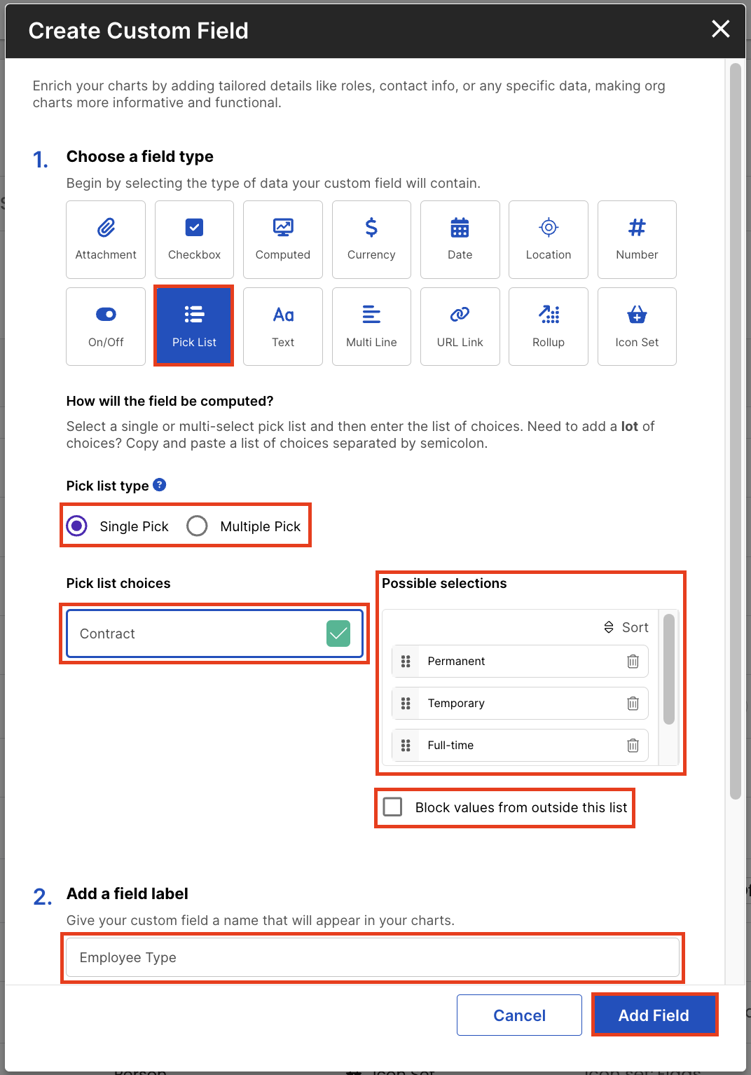 How to use the pick list custom field type. – Organimi Help Center