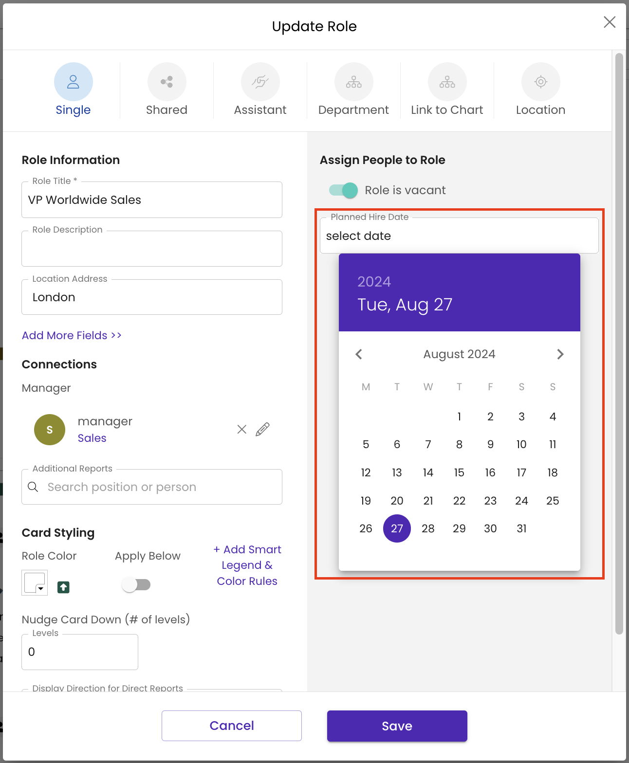 Adding Planned Hire Date for vacant roles – Organimi Help Center